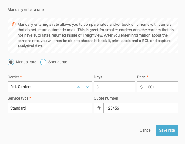 LTL: Manual Quote Entry