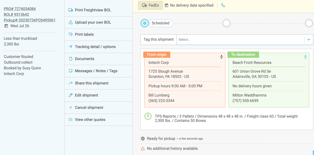 Shipment Details Page