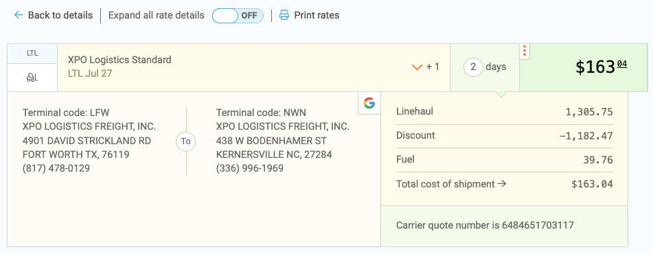 Shipment Details Page