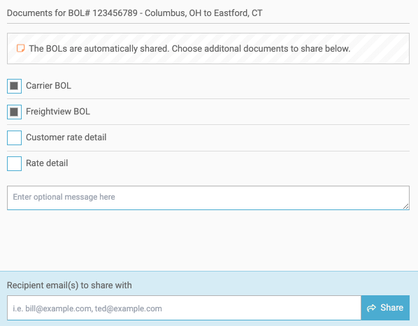 Shipment Details Page